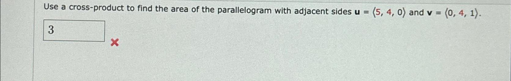 Solved Use a cross-product to find the area of the | Chegg.com