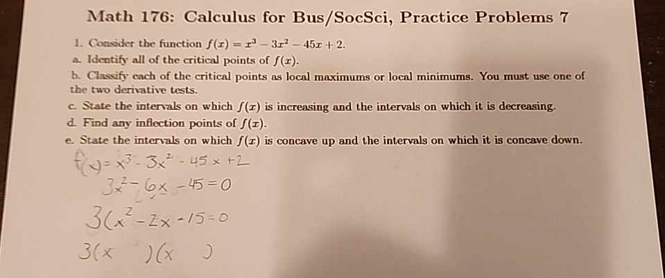 Solved Math 176: Calculus for Bus/SocSci, ﻿Practice Problems | Chegg.com