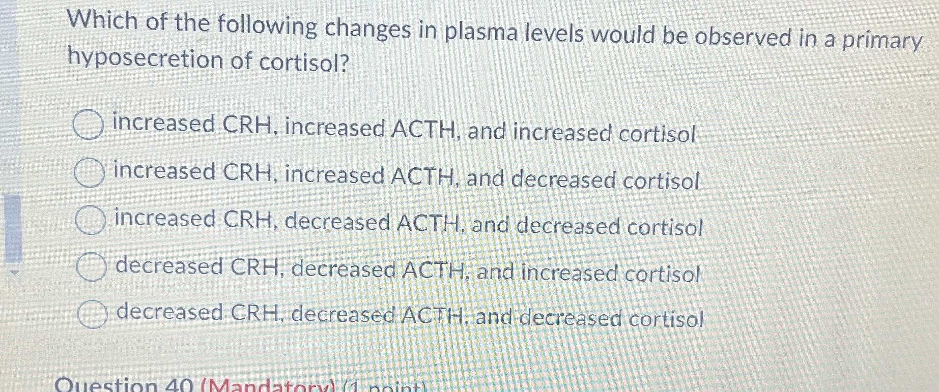 Solved Which of the following changes in plasma levels would | Chegg.com