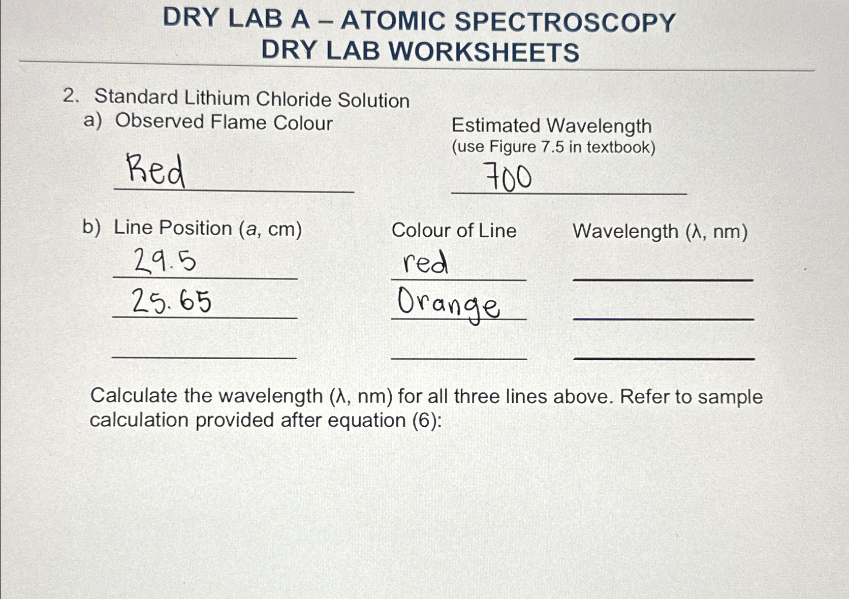 DRY LAB A - ﻿ATOMIC SPECTROSCOPY DRY LAB WORKSHEETS2. | Chegg.com