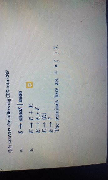 Solved Q.4: Convert the following CFG into CNF a. 5 → | Chegg.com