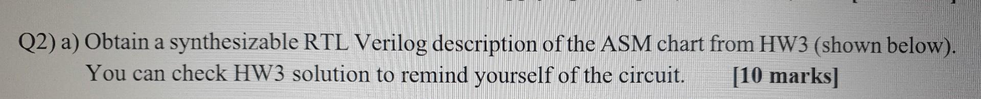 Q2) a) Obtain a synthesizable RTL Verilog description | Chegg.com