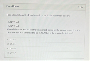 Solved Question 61 ﻿ptsThe null and alternative hypotheses | Chegg.com