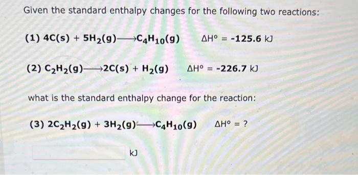 Solved Given the standard enthalpy changes for the following | Chegg.com
