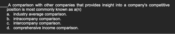 Solved A comparison with other companies that provides | Chegg.com
