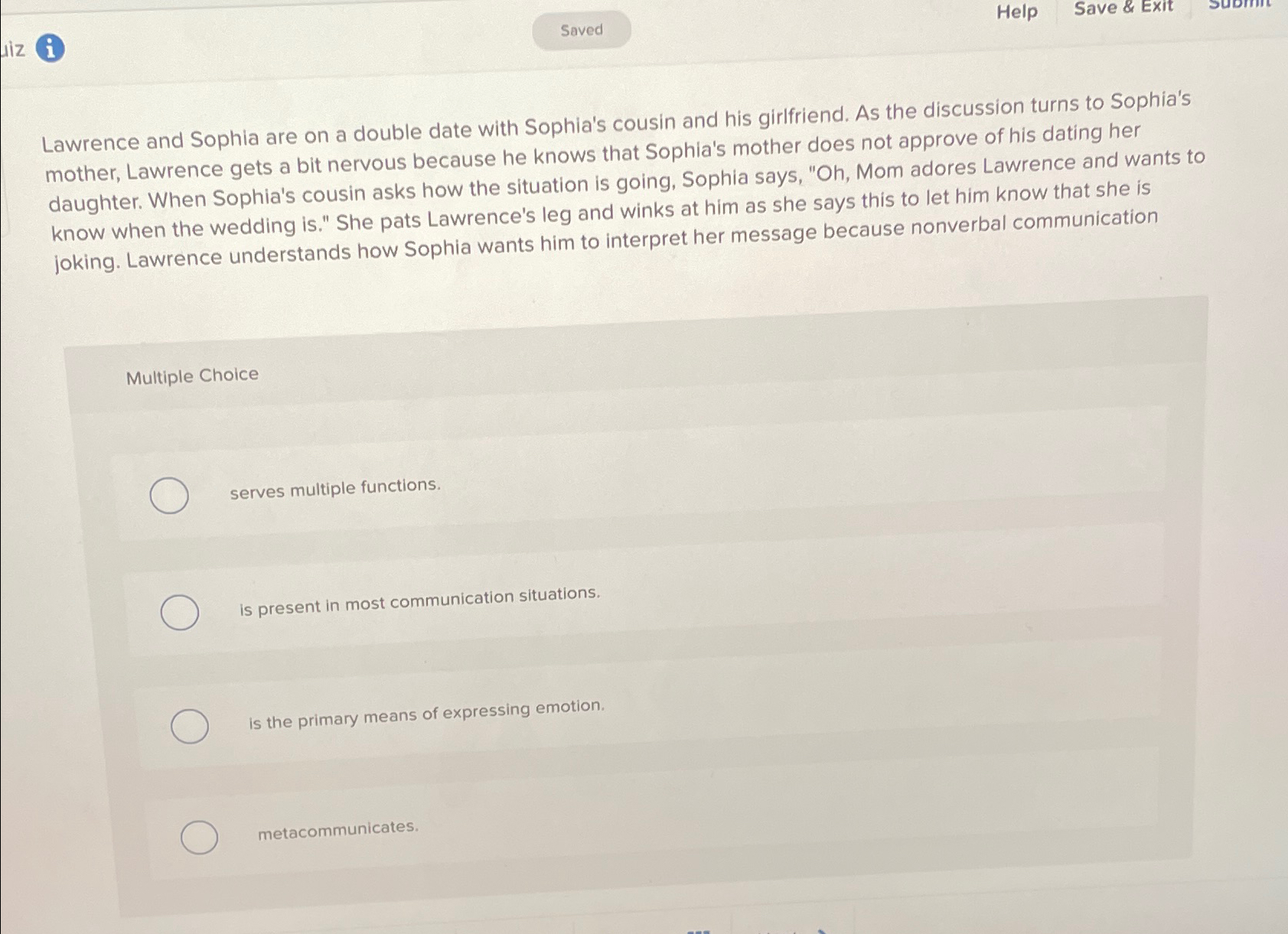Solved HelpSave & ExitLawrence and Sophia are on a double | Chegg.com