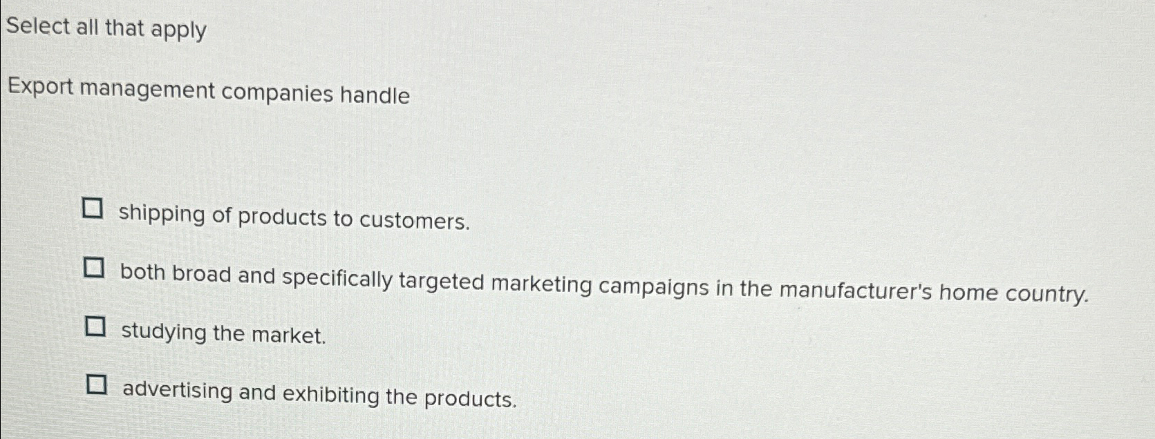 Solved Select all that applyExport management companies | Chegg.com