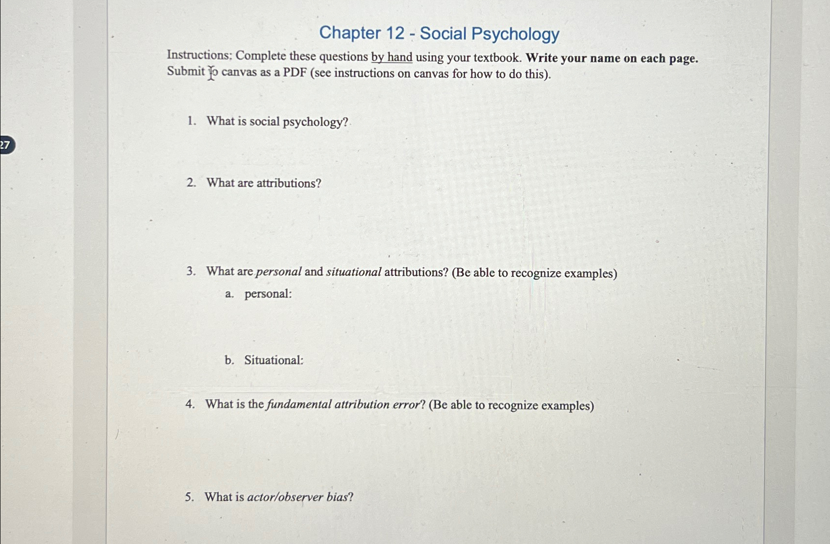 Solved Chapter 12 - ﻿Social PsychologyInstructions: Complete | Chegg.com