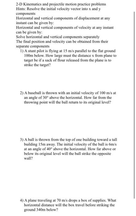 Solved 2-D Kinematics and projectile motion practice | Chegg.com