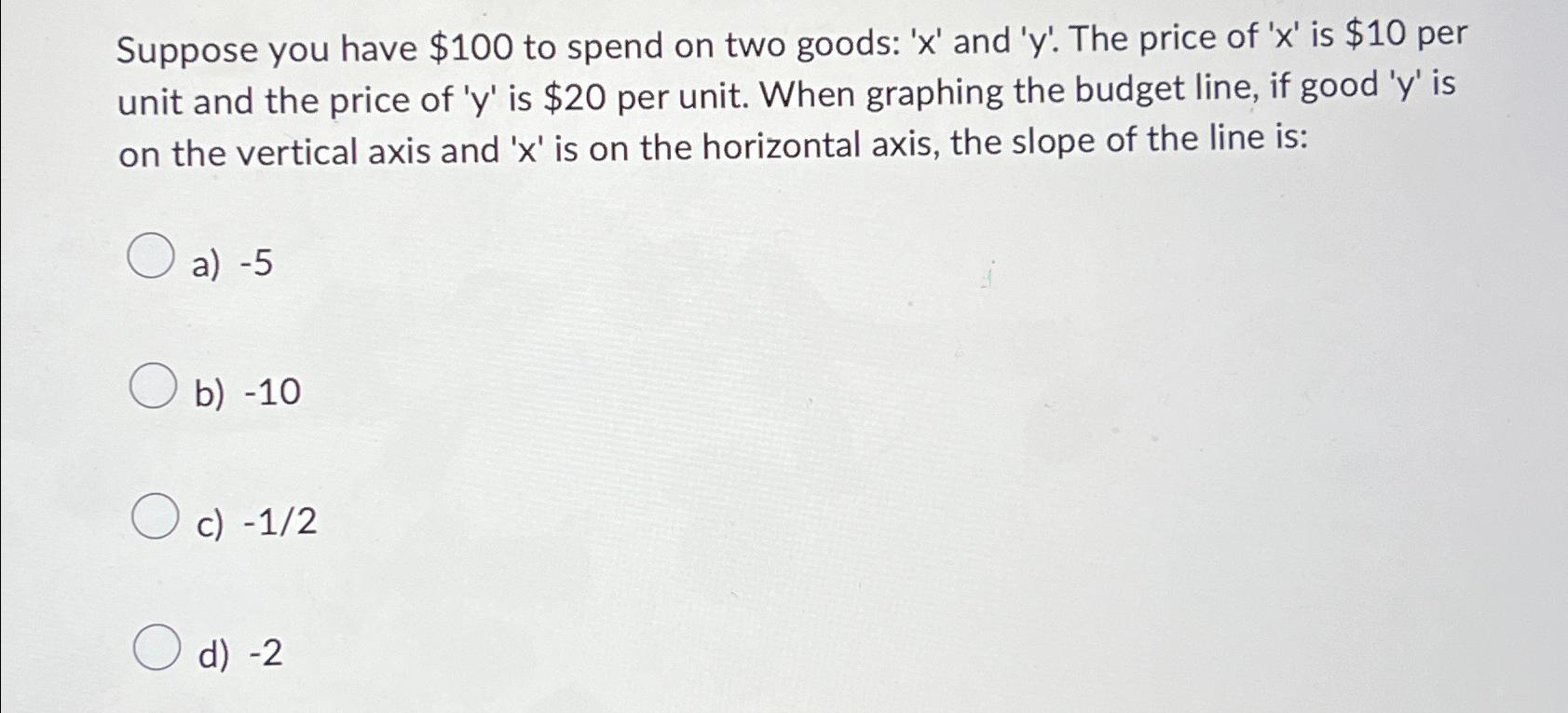 Solved Suppose you have $100 ﻿to spend on two goods: ' x ' | Chegg.com