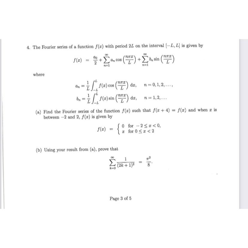 Solved The Fourier series of a function f(x) ﻿with period 2L | Chegg.com