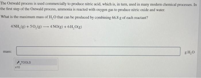 Solved The Ostwald process is used commercially to produce | Chegg.com
