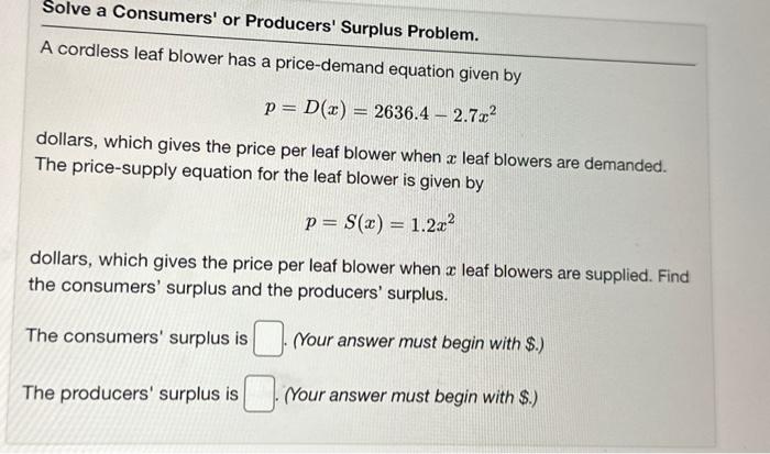 Solved A cordless leaf blower has a price-demand equation | Chegg.com