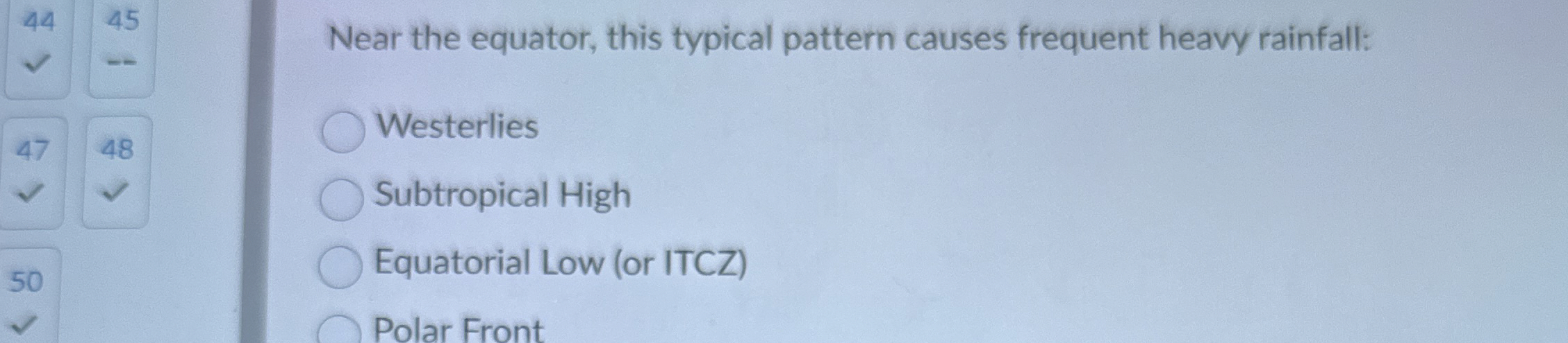 Solved Near the equator, this typical pattern causes | Chegg.com