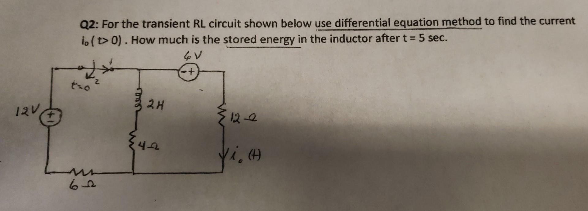 Solved Q2: For the transient RL circuit shown below use | Chegg.com