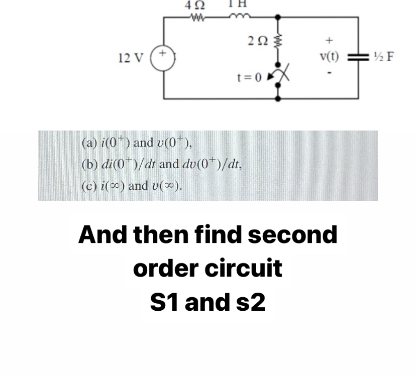 Solved (a) i(0+)and v(0+),(b) di0+dt ﻿and dv0+dt,(c) i(∞) | Chegg.com