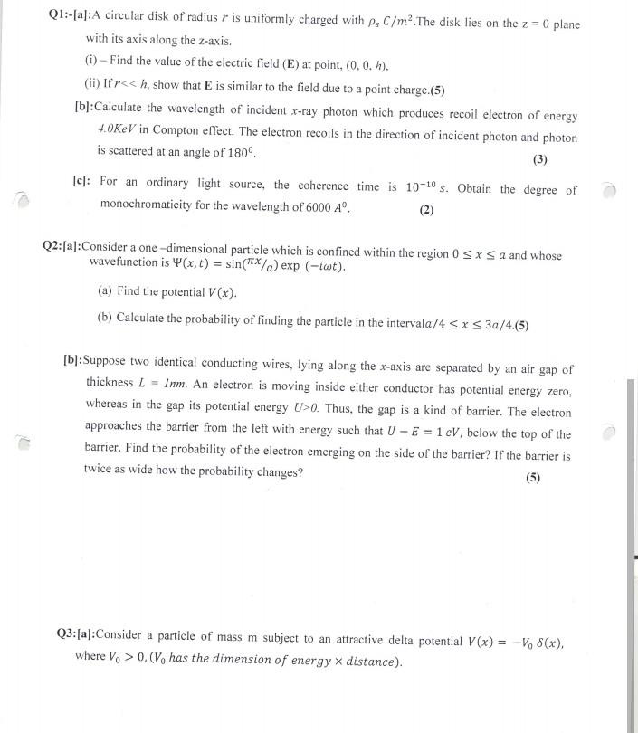 Solved Q1:-[a]:A circular disk of radius r is uniformly | Chegg.com