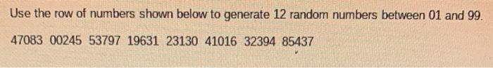 Solved Use the row of numbers shown below to generate 12 | Chegg.com