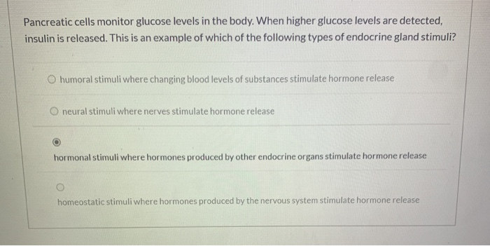 Solved Pancreatic cells monitor glucose levels in the body. | Chegg.com