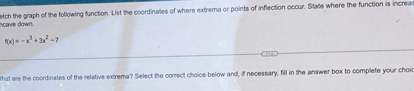 Solved etch the graph of the following function. List the | Chegg.com