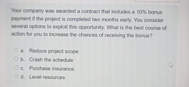 Solved Your company was awarded a contract that includes a | Chegg.com