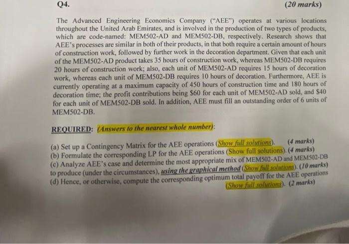 Solved Q4. (20 marks) The Advanced Engineering Economics | Chegg.com