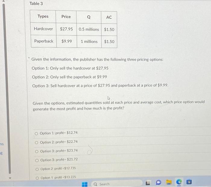 Solved Table 3 Given the information, the publisher has the | Chegg.com Solved Table 3 Given the information, the publisher has the | Chegg.com