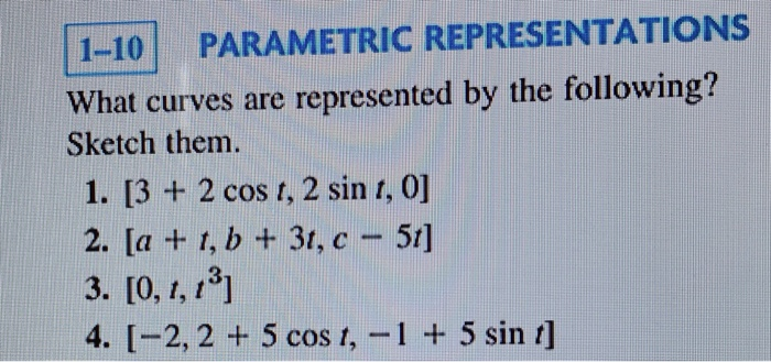 Solved 1-10 PARAMETRIC REPRESENTATIONS What curves are | Chegg.com
