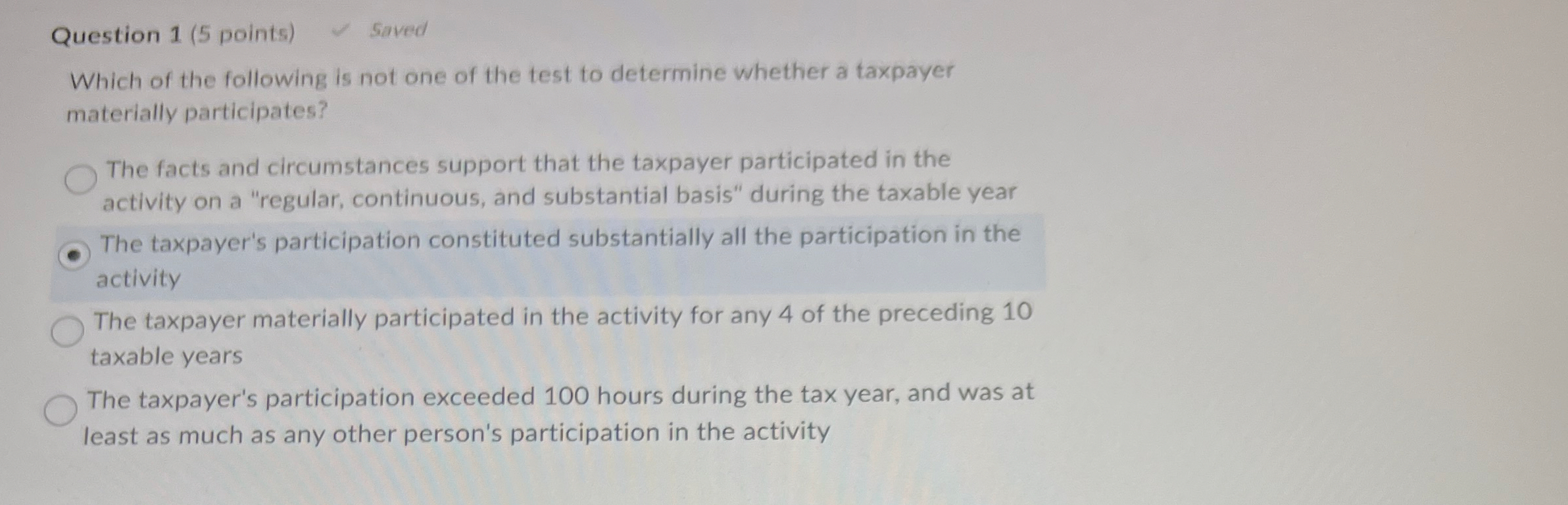 Solved Question 1 (5 ﻿points)SavedWhich of the following is | Chegg.com