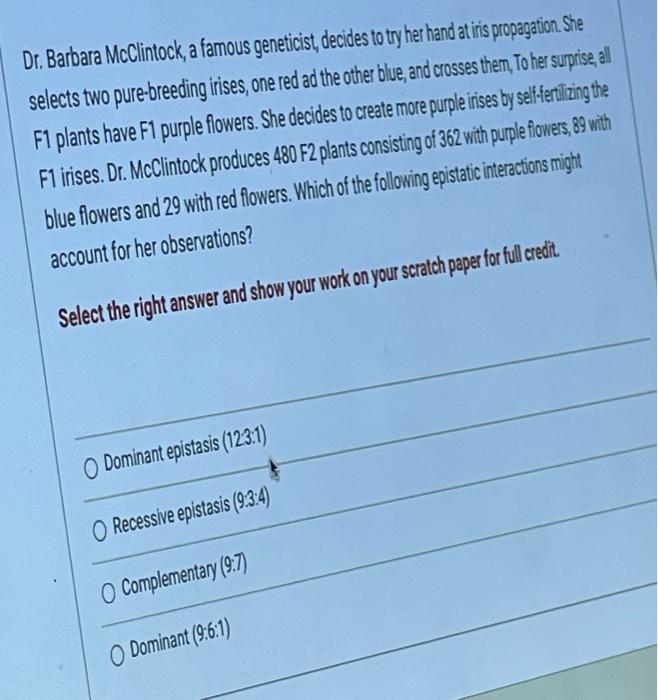 Solved Dr. Barbara McClintock, a famous geneticist, decides | Chegg.com