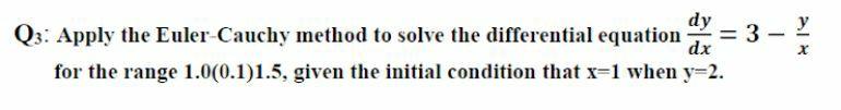 Solved у 1 dy Q3: Apply the Euler-Cauchy method to solve the | Chegg.com