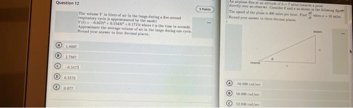 Solved Question 12 The volume Y in litere of air it the | Chegg.com