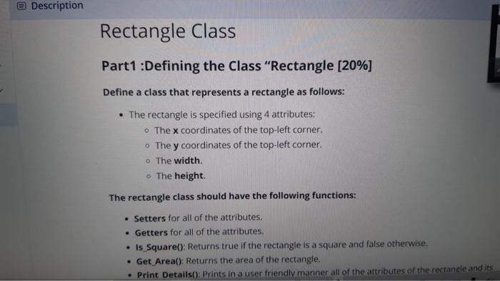 Solved Description Rectangle Class Part1 :Defining the Class | Chegg.com