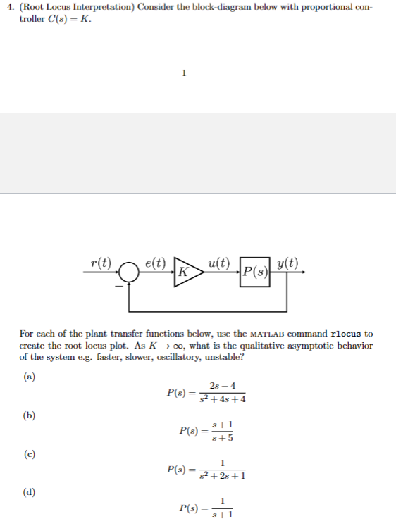 Solved (Root Locus Interpretation) ﻿Consider the | Chegg.com