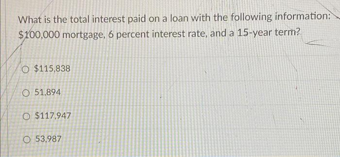 Solved What is the total interest paid on a loan with the | Chegg.com