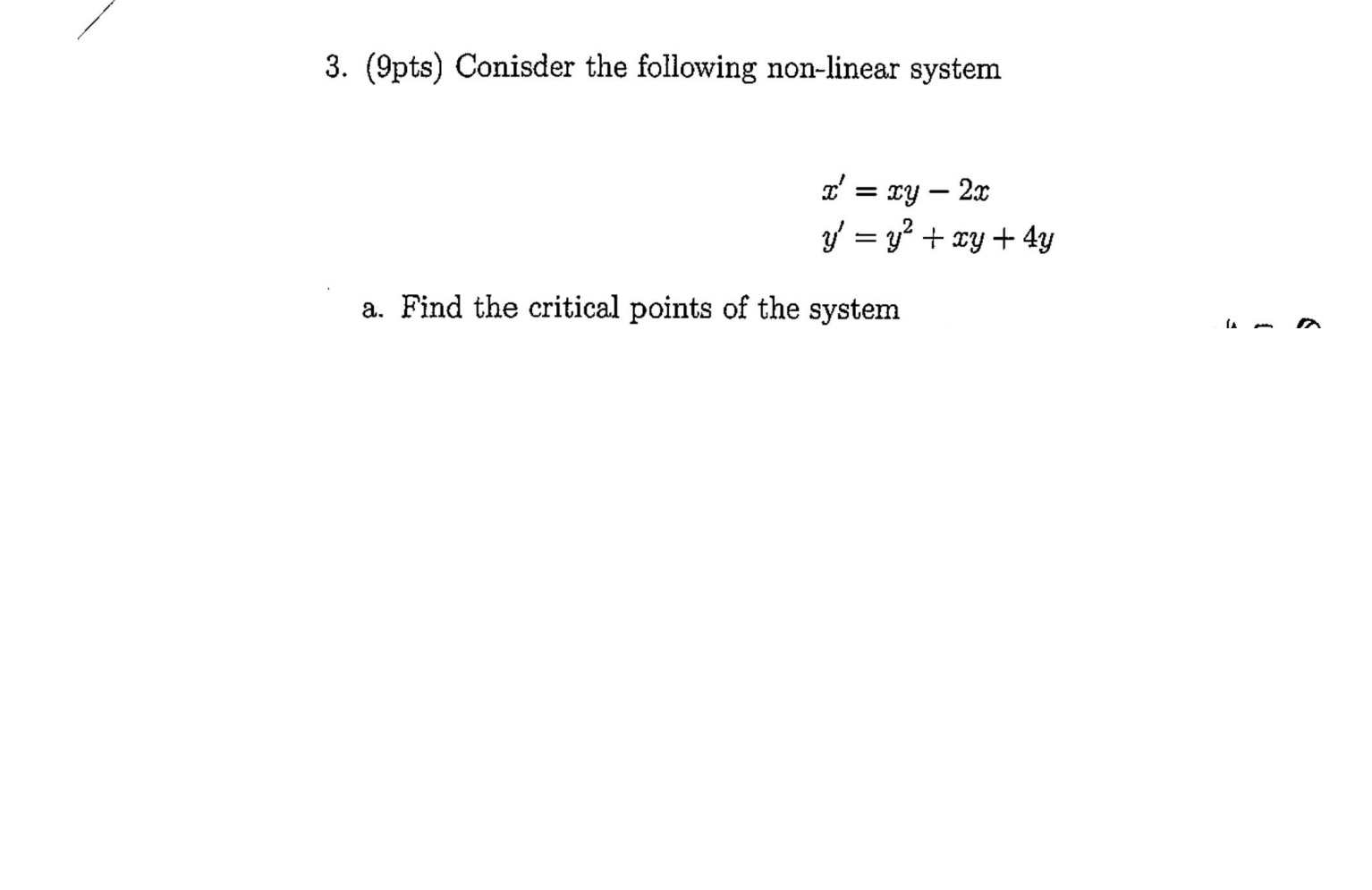 Solved (9pts) ﻿Conisder the following non-linear | Chegg.com