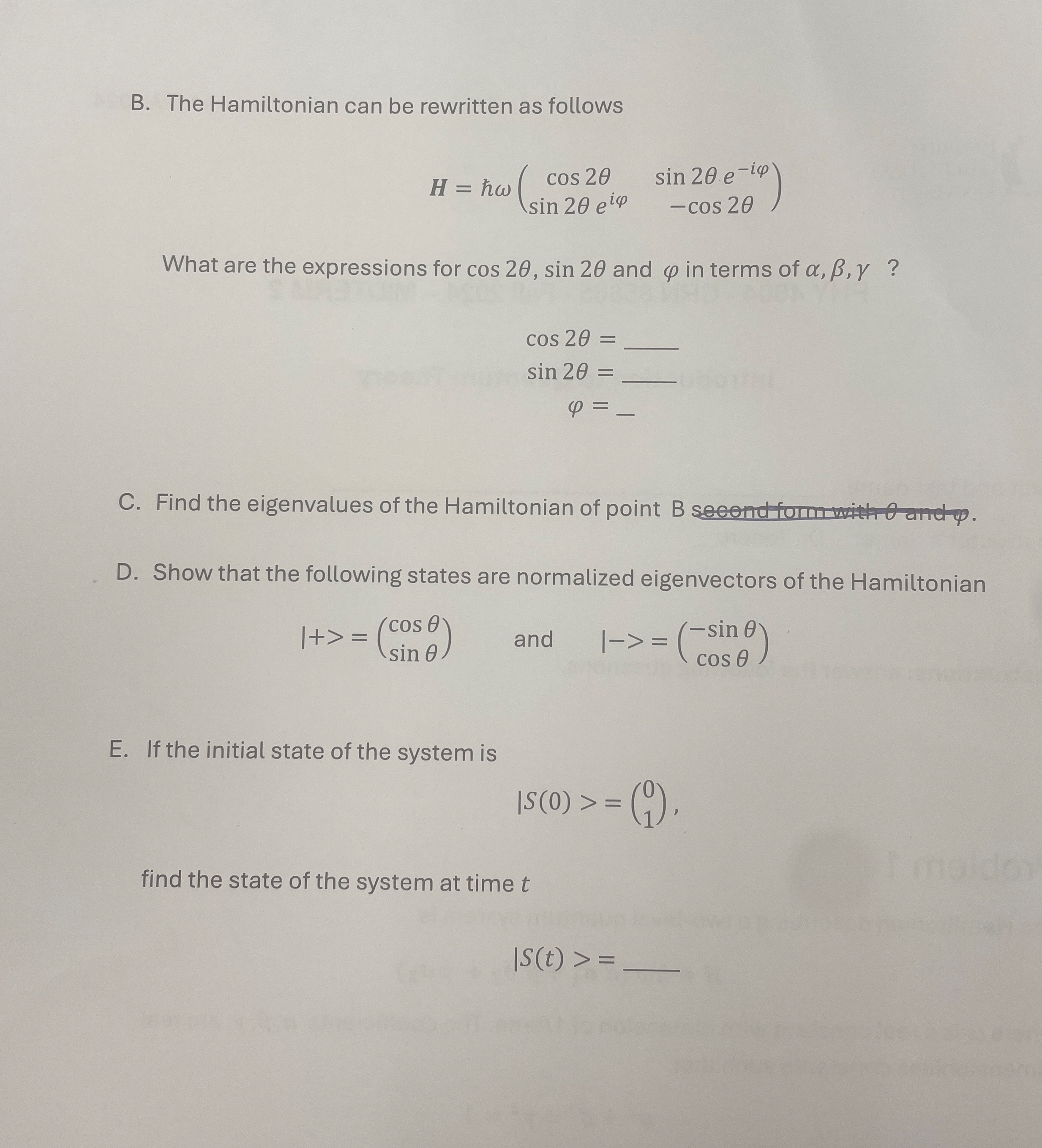 Solved Problem 1The Hamiltonian describing a two-level | Chegg.com