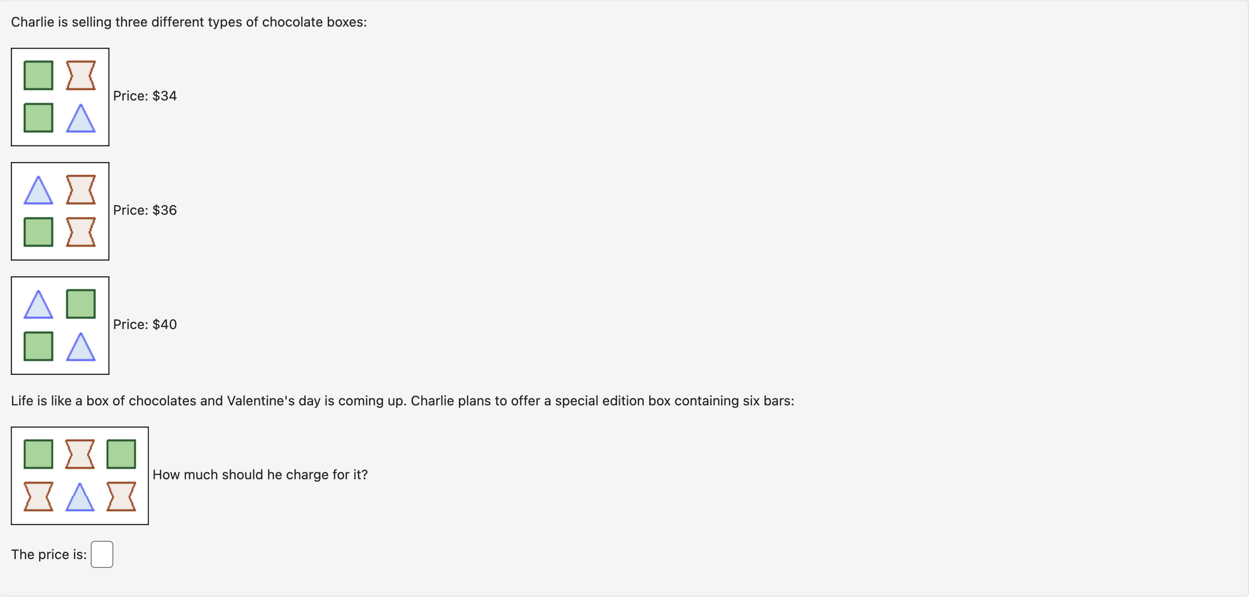 Solved Charlie is selling three different types of chocolate | Chegg.com