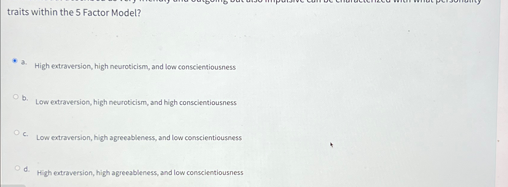 Solved traits within the 5 ﻿Factor Model?a. ﻿High | Chegg.com