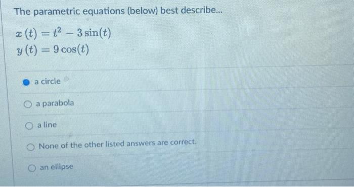 Solved The parametric equations (below) best describe... | Chegg.com