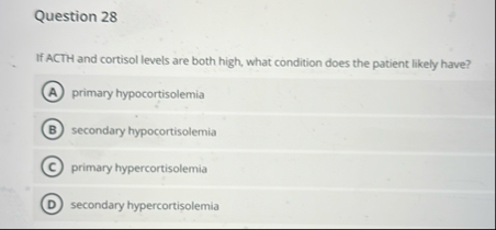 Solved Question 28If ACTH and cortisol levels are both high, | Chegg.com