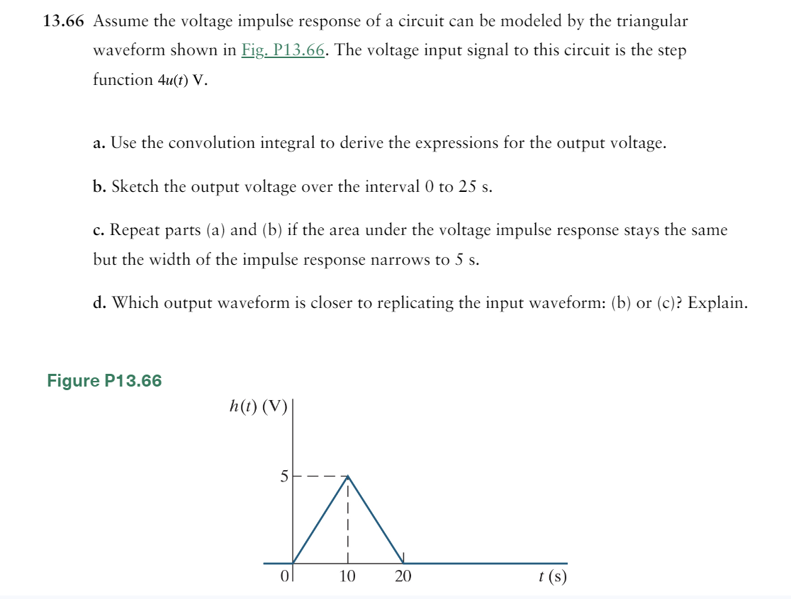 Solved 13.66 ﻿Assume the voltage impulse response of a | Chegg.com