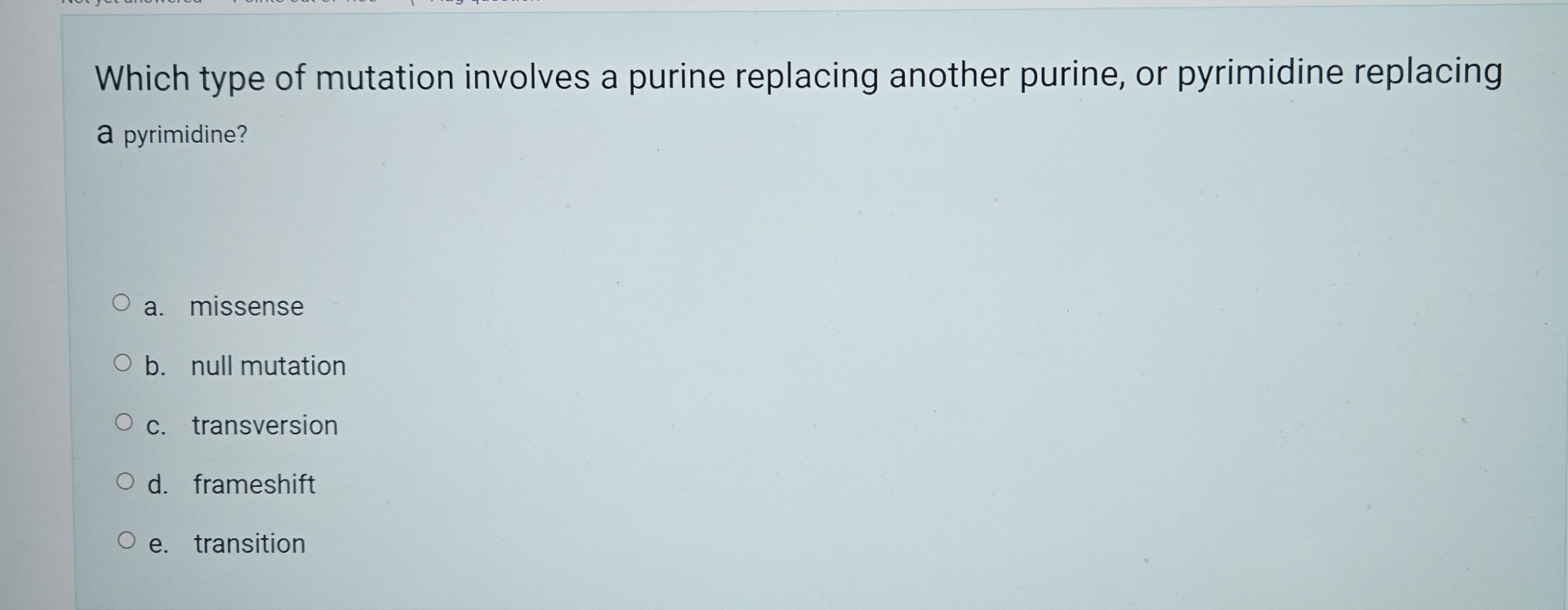 Solved Which type of mutation involves a purine replacing | Chegg.com