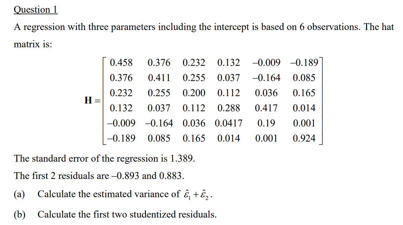 Solved Question 1A regression with three parameters | Chegg.com