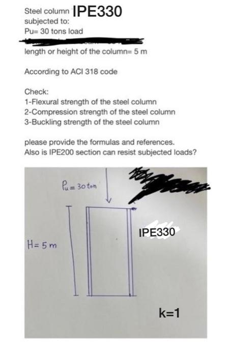 Solved Steel column IPE330 subjected to: Pu=30 tons load | Chegg.com