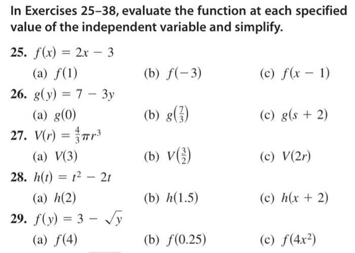 Solved In Exercises 25-38, evaluate the function at each | Chegg.com