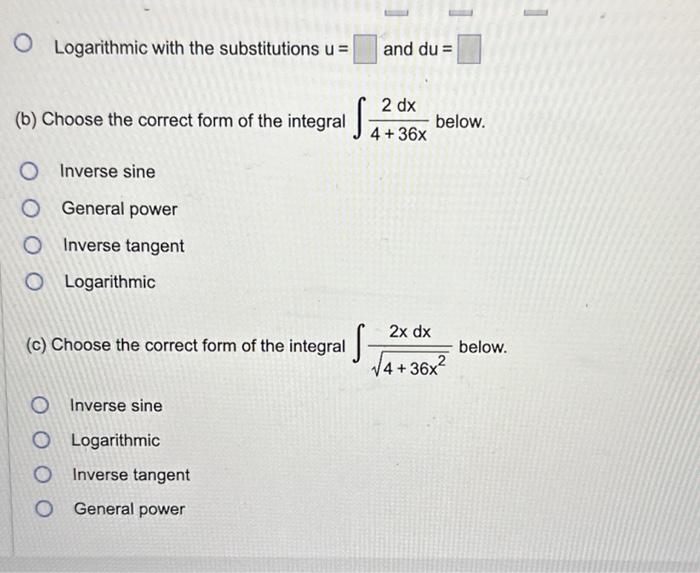 Solved Identify the form of each integral as being inverse | Chegg.com