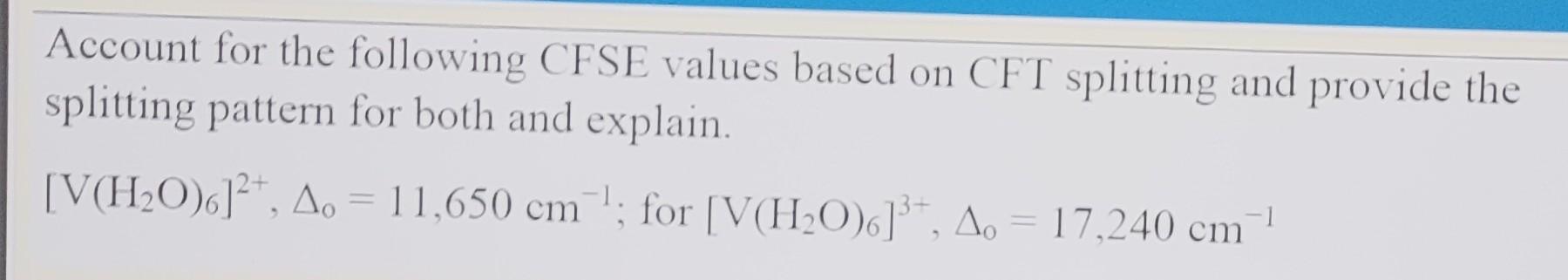 Solved Account for the following CFSE values based on CFT | Chegg.com