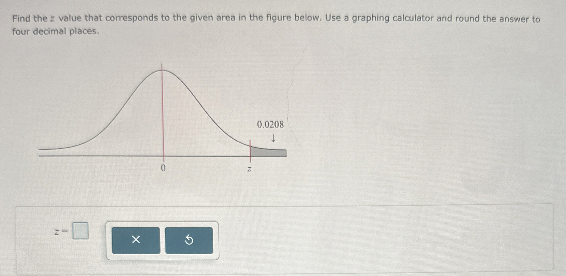 Solved by an EXPERT Find the z ﻿value that corresponds to the given area | Chegg.com