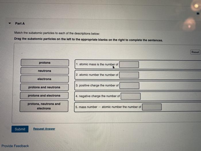 Solved Part A Match the subatomic particles to each of the | Chegg.com